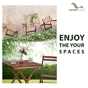 VICTORY RELAX Bistro Table and Chairs Set of 3, Folding Acacia Wood Patio Bistro Set with Square Table, Suitable for Balcony, Garden, Poolside, Yard, Camping