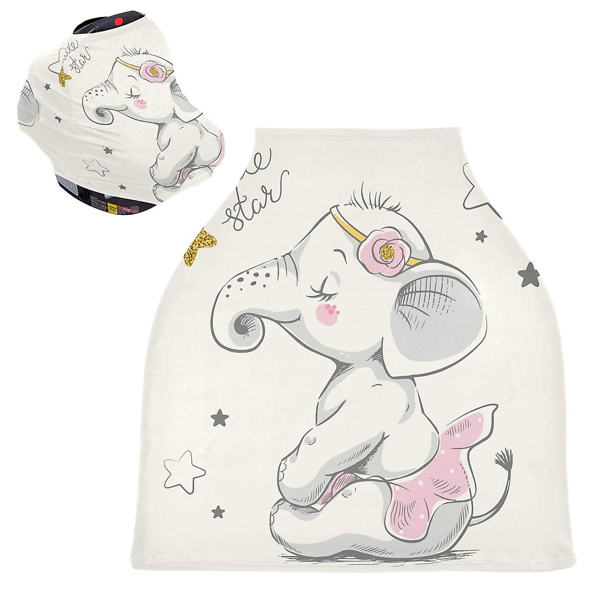 MNSRUU Car Seat Covers for Babies Infant Nursing Breastfeeding Canopy Cute Elephant Ballerina Stretchy Breathable Full Coverage for Boys Girls Shower Gifts