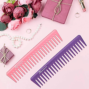 2Pcs Wide Tooth Comb and Large Hair Detangling Comb, Durable Hair Combs, Suitable for Curly Hair, Long Hair, Wet or Dry Hair in all Types, Anmieciu Advanced Care Styling Hair Comb. (Pink, Purple)
