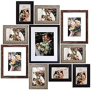 SESEAT Picture Frames Collage, Gallery Wall Frame Set with 11x14 8x10 5x7 4x6 Frames in 3 Different Finishes, Set of 10