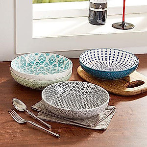 Signature Housewares Pad Print 13 Dinner Bowls 8.5'' Set of 4, Multicolor, 22oz