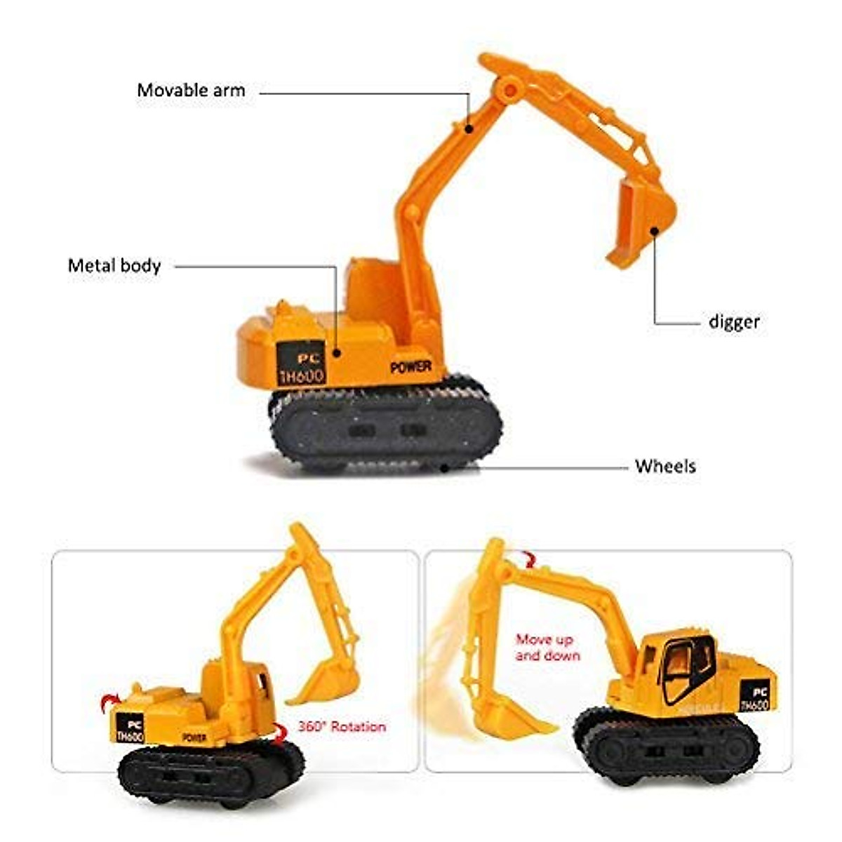 YIMORE Alloy Construction Engineering Truck Models Mini Pocket Size Play Vehicles Cars Toy Cake Toppers for Kids Toddlers Boys (5Pcs Set)