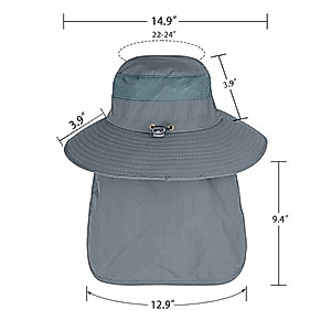 Sun Hats for Men Women Fishing Hat UPF 50+ Breathable Wide Brim Bucket Hats Summer UV Protection Safari Hat with Neck Flap Dark Grey