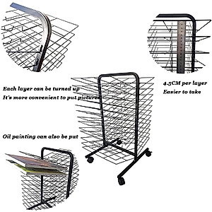 Art Drying Rack for Classroom Drying Rack for Art Metal Wire Work Display Rack, Back-to-Back 13-Shelf Mobile Art Carts with Wheels for Classroom Art Studios and Home Use. Drying & Print Racks