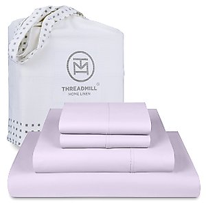 Threadmill Cotton Full Size Sheet Set| 100% Cotton Sheets for Full Size Bed | Solid Sateen Full Bed Sheets Set with 16” Elasticized Deep Pocket | Soft Breathable 4-Piece Cooling Sheet Set | Lilac
