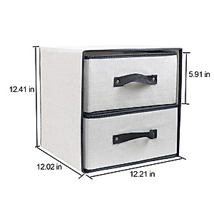 Linen Closet Organizers and Storage, Fabric Storage Drawer Organizer, Dresser Organizer with 2 Drawers for Underwear, Sock, Bra, Small Items, Drawer Organizers for Clothing, 12×12×12 INCH (Gray)
