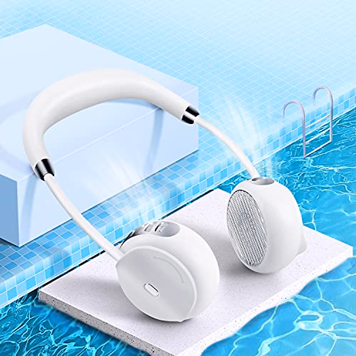 POOCCI Portable Neck Fan, Hands Free Bladeless Fan, USB Rechargeable Wearable Personal Fan, Headphone Design Neck Cooling Fan, USB Powered Neck Fan with 3 Speeds-White