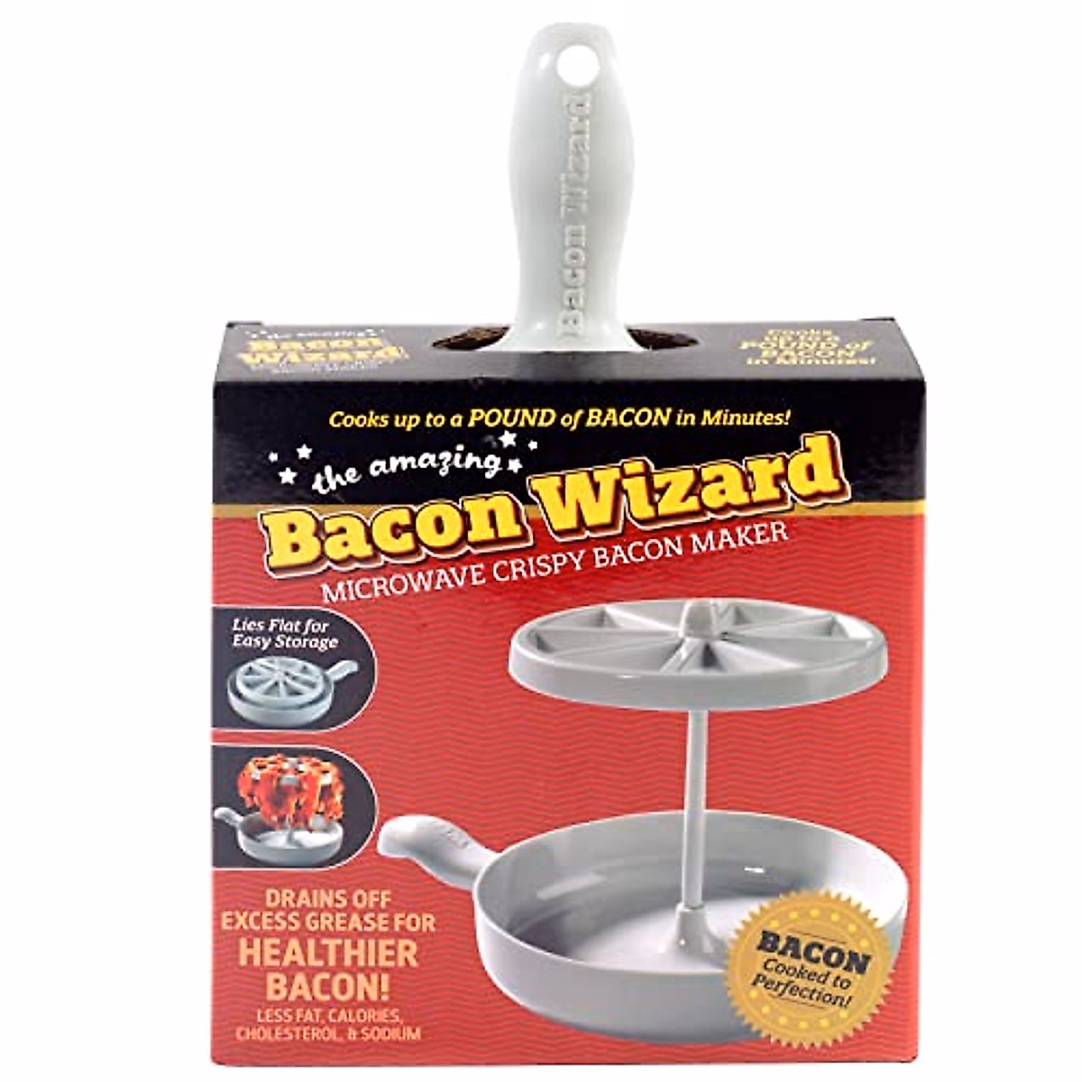 Microwave Bacon Cooker - Bacon Wizard Cooks 1LB of Bacon and Reduces Fat by 40% - Crispier, Healthier, Quicker Bacon Every time - Grease Catcher Makes Clean Up Easy- Great for Adults, College Students