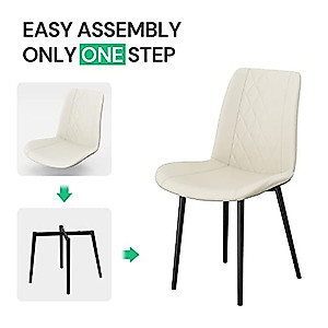 SunsGrove Beige Dining Chairs in Faux Leather with Soft Cushion, Metal Legs Loading Up to 350lbs Modern Kitchen Chairs for Dining, Living Room, Bedroom Side Chairs, Set of 2