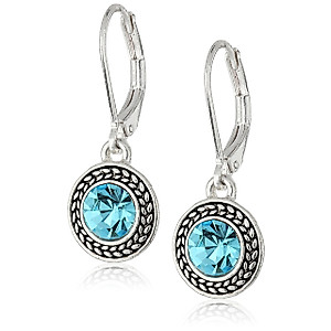 Napier "Classics" Silver-Tone and Aqua Crystal Drop Earrings