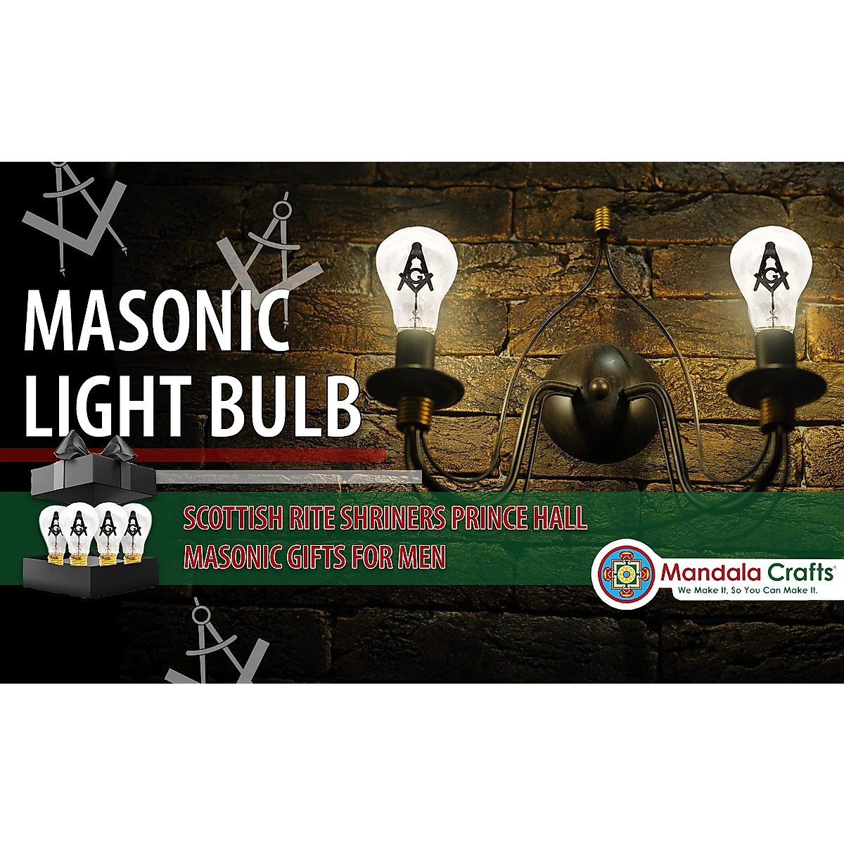 Mandala Crafts 3W Freemason Lightbulb Freemason Gifts for Men - Scottish Rite Shriners Prince Hall Masonic Gifts for Men – 2 PCs Freemason Square and Compass Emblem Light Bulb for Lodge Altar Decor