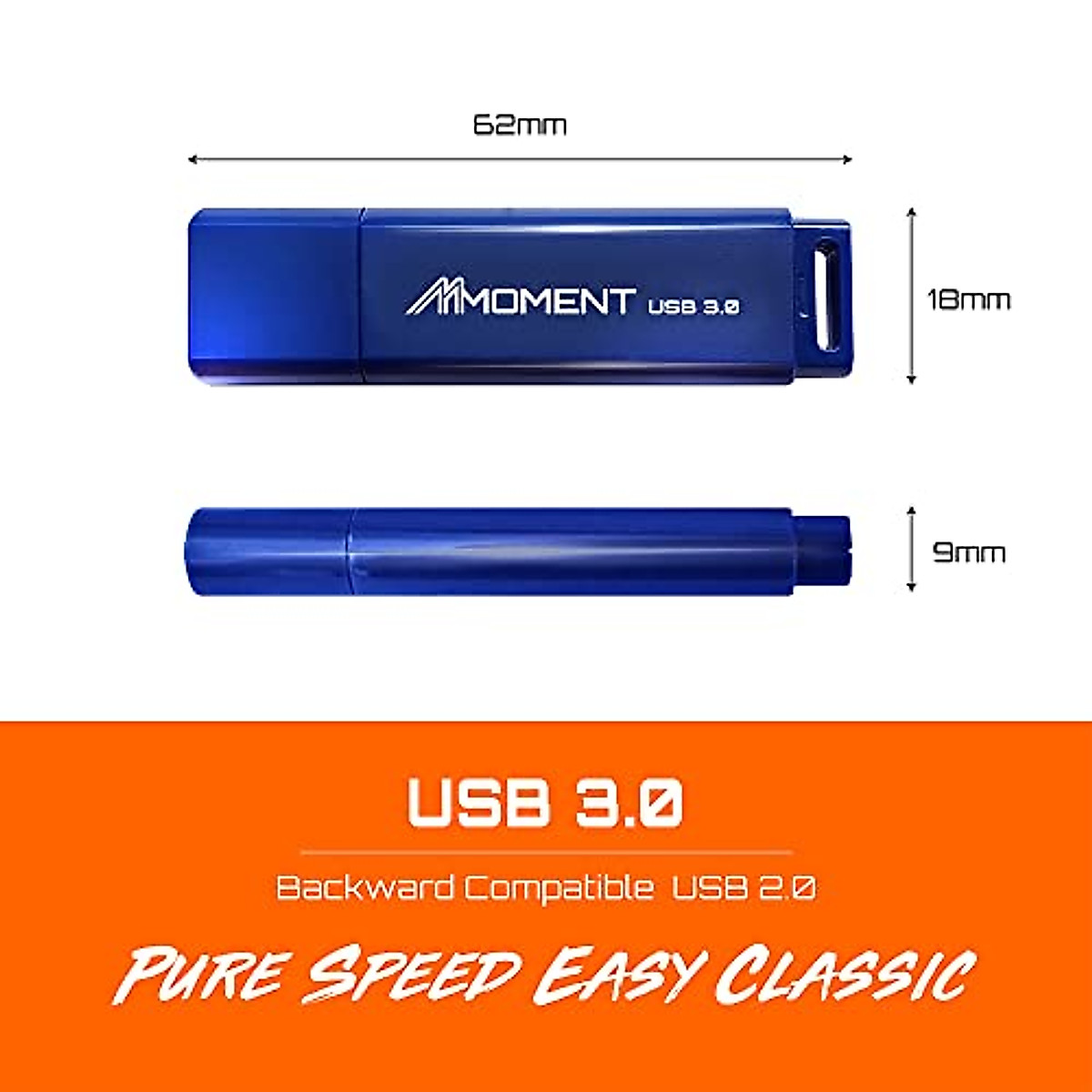Mmoment MU37 32GB Single Pack USB 3.0 Flash Drive, Thumb Drive for Data Storage, Memory Stick with Read Speed up to 90MB/s, Jump Drive with Protection Cap, Modern Matte Blue (32GB)