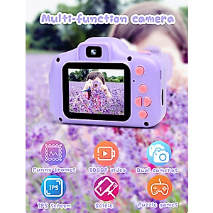 Miiulodi Camera for Kids Digital Selfie Camera Christmas Birthday Gifts for 3-12 Year Old Girls,Portable 1080P Children Video Toddler Camera Recorder Toys for 3 4 5 6 7 8 9 Years Old Girls with 32GB