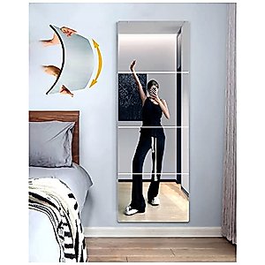 Wall Mirror Full Length Mirror for Bedroom Full Body,Shatterproof Mirror for Kids Tiles,large 12"x12"x4 Pcs,Unbreakable frameless Acrylic Gym Mirrors for Home Gym,Over the Door Mirror Stick on Closet