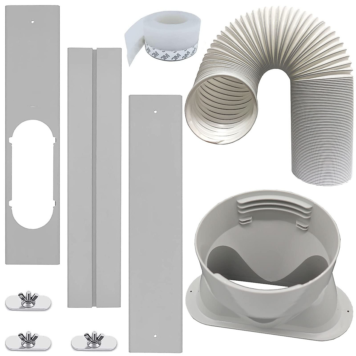 YUESUO Portable AC Window Vent Kit with Hose, 3Pcs Window Slide Kit Plate + 5'' Window Adapter Tube Connector + 5" Exhaust Hose (9 Pack)