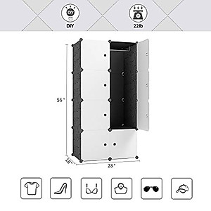 Aeitc Portable Wardrobe Closets 14"x18" Depth Cube Storage, Bedroom Armoire, Storage Organizer with Doors, 8 Cubes, Black