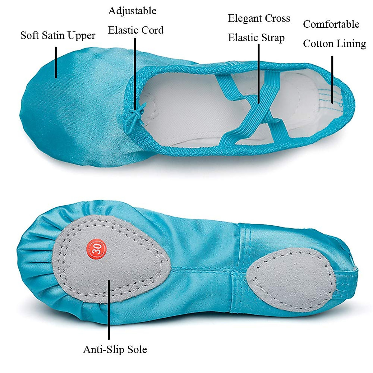 MSMAX Women's Ballet Shoes Satin Split Sole Performa Flats Blue 8 M Women