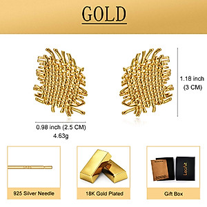 LecAit Statement Earrings for Women S925 Sterling Silver Dainty 14k Gold Stud Earrings Hypoallergenic Handmade Woven Metal Women's Ear Studs