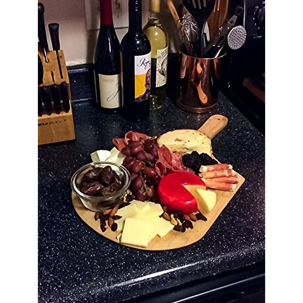 Camco Bamboo Pizza Peel, Charcuterie with Handle - Pizza & Bread Serving or Baking Board | Cutting Board & Serving Tray for Fruit, Vegetables and Cheese - (53000)