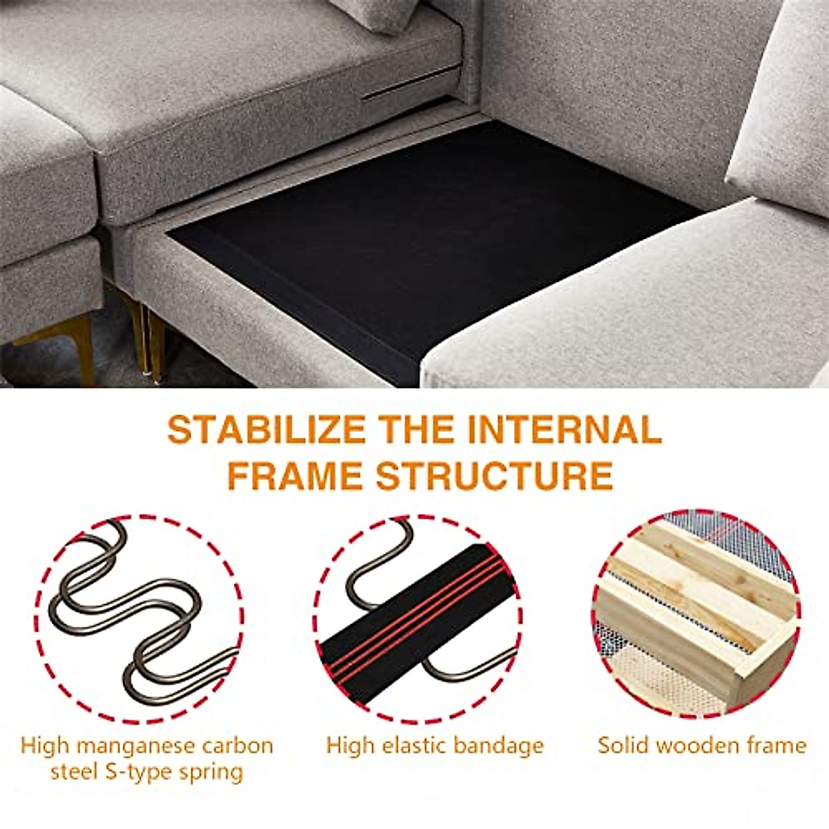 Ucloveria Modern Sectional Sofa, L-Shape Couch with Chaise Lounge for Living Room, Grey Fabric