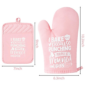 GROBRO7 6Pcs Cotton Oven Mitts Pot Holders Funny Women Resistant Hot Pads Machine Washable Microwave Gloves with Hanging Loop Pocket Potholder for Kitchen Baking Cooking GrillingPink