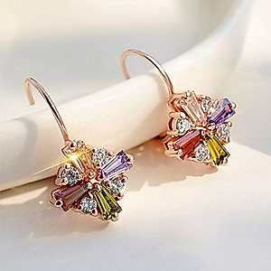 Kemstone Colorful Cubic Zirconia Rose Gold Leverback Earrings for Women Dangling Jewelry for Women