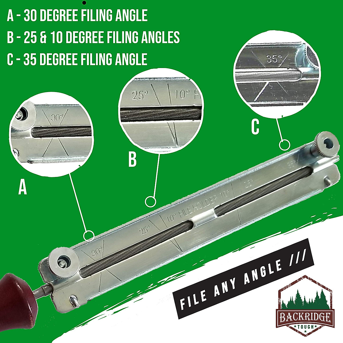Chainsaw Sharpener File Kit – Flat, 5/32, 3/16, 7/32 Inch Round Files, Raker Tooth Depth Gauge, Blade Filing Guide, Wood Handle & Tool Pouch – used to Sharpen Chain Saw Teeth - 8 Piece Sharpening Set