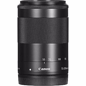 Canon EF-M 55-200mm f/4.5-6.3 is STM Lens (Black) (9517B002) + Filter Kit + Backpack + 64GB Card + Card Reader + Flex Tripod + Memory Wallet + Cap Keeper + Cleaning Kit + Hand Strap + More (Renewed)