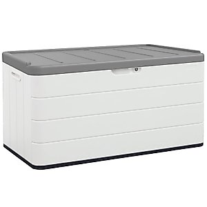 Mrosaa 110 Gallon Outdoor Deck Box, Outside Storage Box Waterproof for Cushion Storage, Garden Tools, Lockable Outdoor Storage Bin, Light Beige