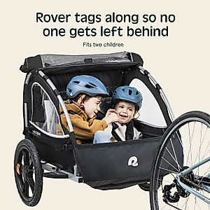 Retrospec Rover Kids Bicycle Trailer - Single & Double Passenger Children’s Foldable/Collapsible Tow Behind Bike Trailer with 16" Wheels, Safety Reflectors & Rear Storage Compartment - Black