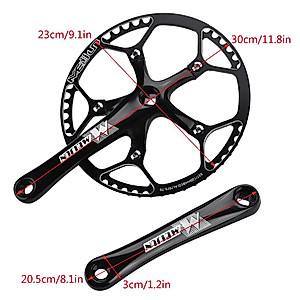 Dioche Crankset, Single Speed Crankset Mountain Bike Aluminum Alloy Hollow Integral Mountain Bike Crankset Arm Speed Fixed Gear,Easy to Modify Single Crank Set(Black)