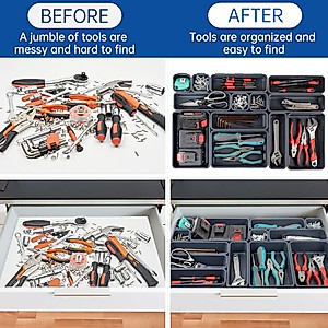 Giklux 45 Pack Tool Box Organizer Tray, 3-Sizes Tool Box Organizers And Storage, for Hammer, Wrench, Screw, Small Parts Toolbox Organization, Tool Cart Chest Garage Drawer Organizer Tray, Grey