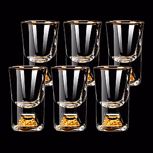 BPFY 6 Pack 10ml (0.33 oz) Shot Glasses, Crystal Shot Glass Set Decorated with 24K Gold Flakes, Glass Shot Cups for Whiskey, Tequila, Vodka, Mini Shot Glass Perfect for Party, Bar, Club