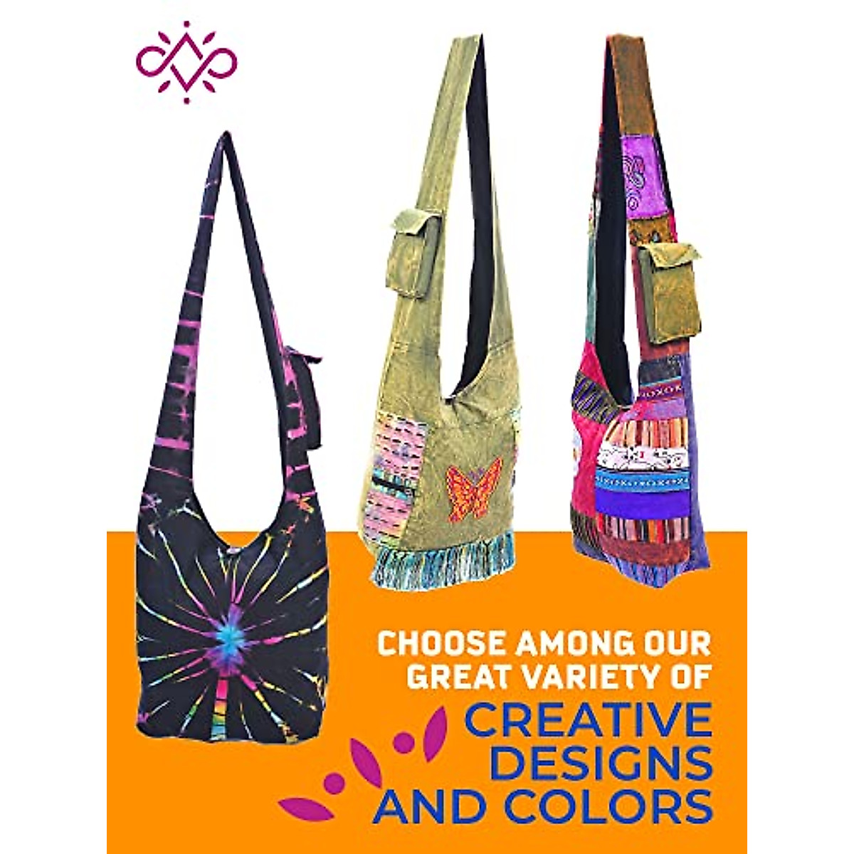 THE COLLECTION ROYAL Hobo Crossbody Bags for Women, Boho Purse, Boho Bag | Hippie Bag, Indie Tote Bag, Cloth Purse for Women (GrnTiePeace)