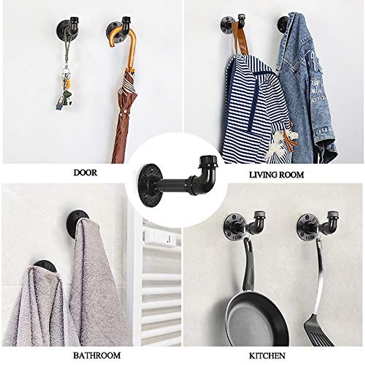 3 Pack Industrial Pipe Towel Hooks, Vintage Wall Mounted Heavy Duty Coat Robe Clothes Hanger for Bathroom Bedroom Farmhouse