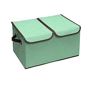 Storage Boxes with Double Lids and Handles, Collapsible Linen Storage Bins Organizer Clothes Baskets Cube with Removable Divider for Home Bedroom Closet Office Dorm (Green)