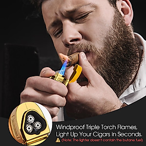 Torch Cigar Lighter with Triple Windproof Flame, Cigar Punch, Cigar Holder, Trendy Gift for Birthday Festival, Adjustable & Refillable Butane Cool Lighters for Smoking, Candles, Outdoors