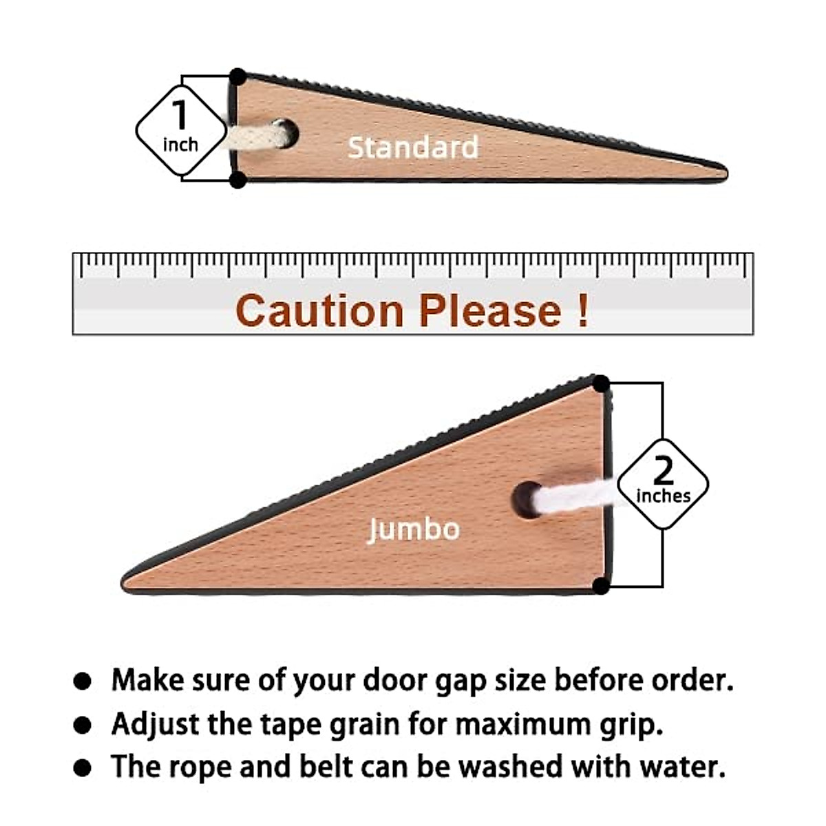 Door Wedge Stopper for Bottom of Door, Large Tall Wooden Door Wedge, Door Stop Wedge, Wood Door Stopper Wedge, Fitting for Door Gap Under 2 Inches, 2 Pack Black.