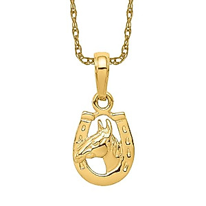 IceCarats 14K Yellow Gold Lucky Horseshoe Horse Head Necklace Animal Lover Pendant Equestrian Charm 19mm x 10mm Only