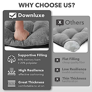 downluxe Indoor/Outdoor Rocking Chair Cushion Set, Tufted Comfortable Cushions for Rocking Chairs with Ties and Non-Slip Backing, Seat 17" x 17" x 3"/Back 21" x 17" x 3", Dark Grey, 2 Piece Set