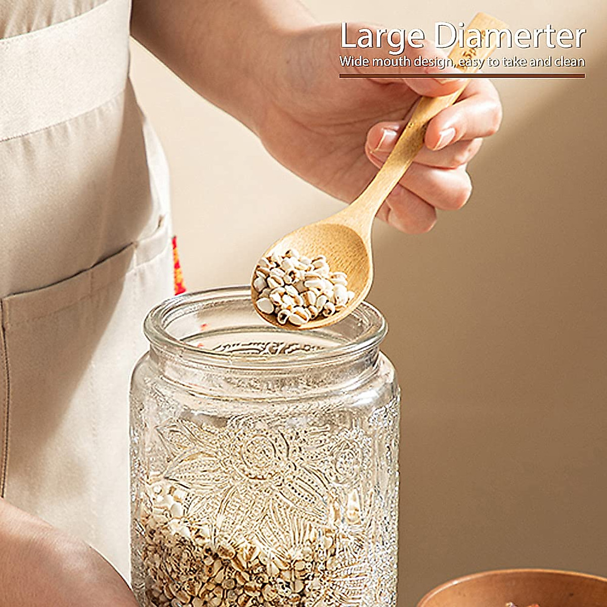 LODIKE 35oz/1000ml Glass Storage Jars with Nature Wood Lids, Airtight Food Storage Containers for Kitchen Organization, Large Capacity for Cookie, Pasta, Sugar, Flour, Cereal - Set of 2 （sunflower）