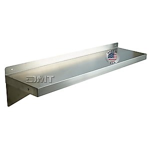 DMT Stainless Wall Shelf 48" X 8" Deep Made in USA. 16 Gauge. 304L (18-8) Stainless Steel