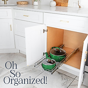 HOLDN’ STORAGE Pull Out Cabinet Organizer – Heavy Duty Anti Rust Slide Pull Out Drawers for Kitchen Cabinets – Chrome 14" W x 17" D x 3.15" H Requires at Least 15 ¼” Opening