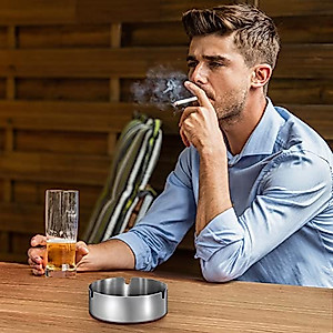 roygra Ashtray 2 Pack, Metal Ashtray - Silver, Medium Size (3.14 x 3.14 x 1.25’’)