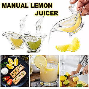 Manual Lemon Juicer Set with Plate and Clip,Acrylic Lemon Squeezer Portable Bird Shape Orange Citrus Slice Squeezer Portable Clear Fruit Press Tool for Pomegranate, Lemons & Limes