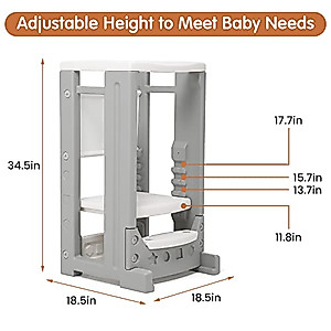 Toddler Tower Children Step Stool with 4 Adjustable Heights, Kitchen Helper Stool with Safety Rail, Learning Tower for Toddlers Kids with Whiteboard, Toddler Step Stool Helper, 1-6 Year Old Boy Girl