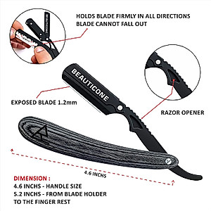 BEAUTICONE Straight Razor for Men, Professional Barber Razor with 100 Single Edge Blades, Wooden Handle