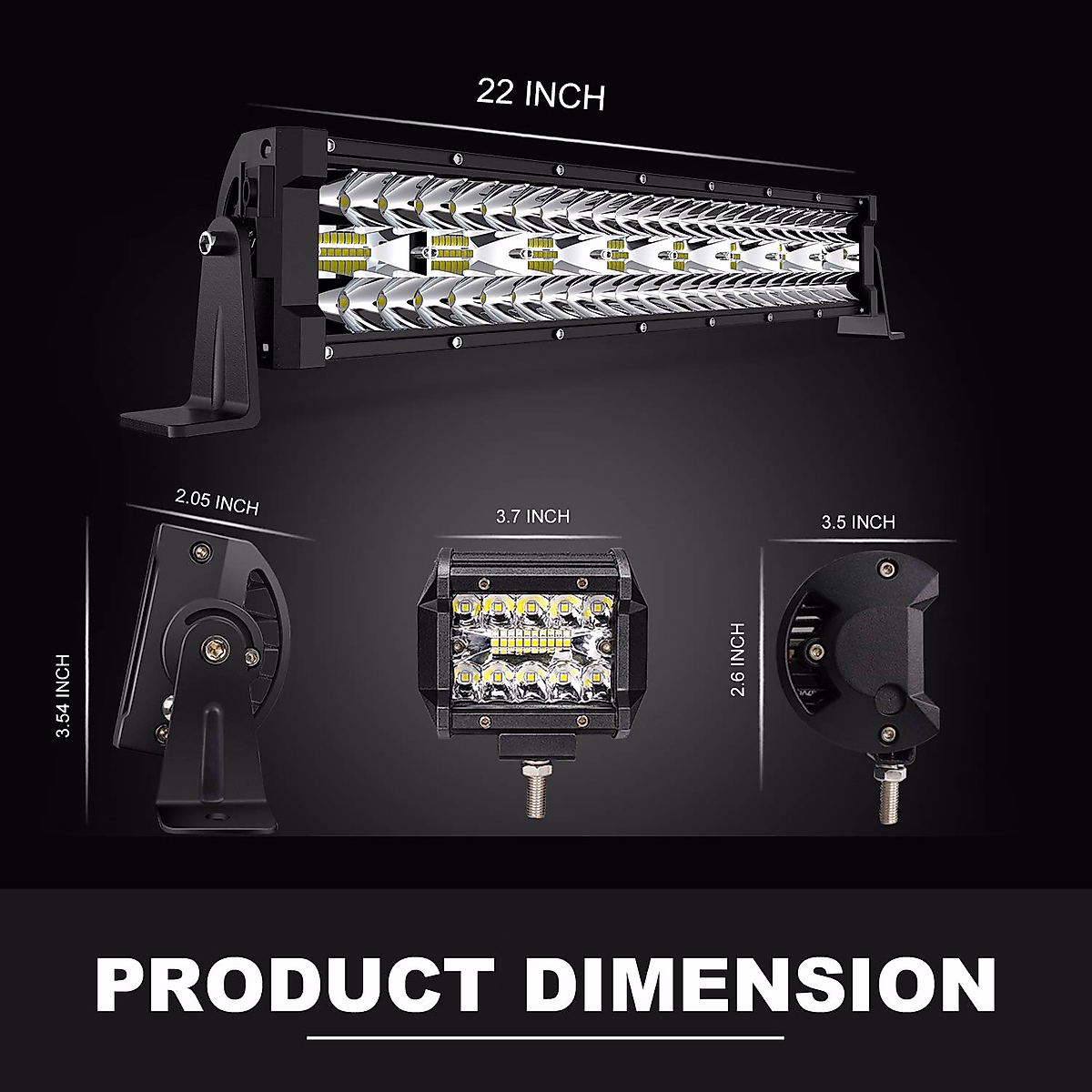 DOT 22Inch Triple Row 450W LED Light Bar+2PCS 4Inch Led Fog Cube Pods+Wiring Kit for Driving Lamps Marine Boat Ram Polaris Honda Can Am Defender Dodge GMC UTV ATV Frontier Commander Tractor 4 Wheeler