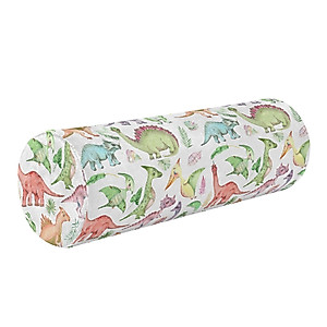 Vnurnrn Cartoon Dinosaurs Neck Support Pillow Round Neck Roll Bolster Cylinder Pillow Cervical Pillows Travel Pillow for Leg Knee Back Head Support for Work Women Men Traveling Headrest