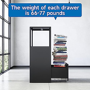 BYNSOE 2 Drawer Lateral File Cabinet with Shelving Metal Filing Cabinet with Lock Office Home File Cabinet for A4 Legal/Letter,Assembly Required (Black, 2 Drawers with Shelving)